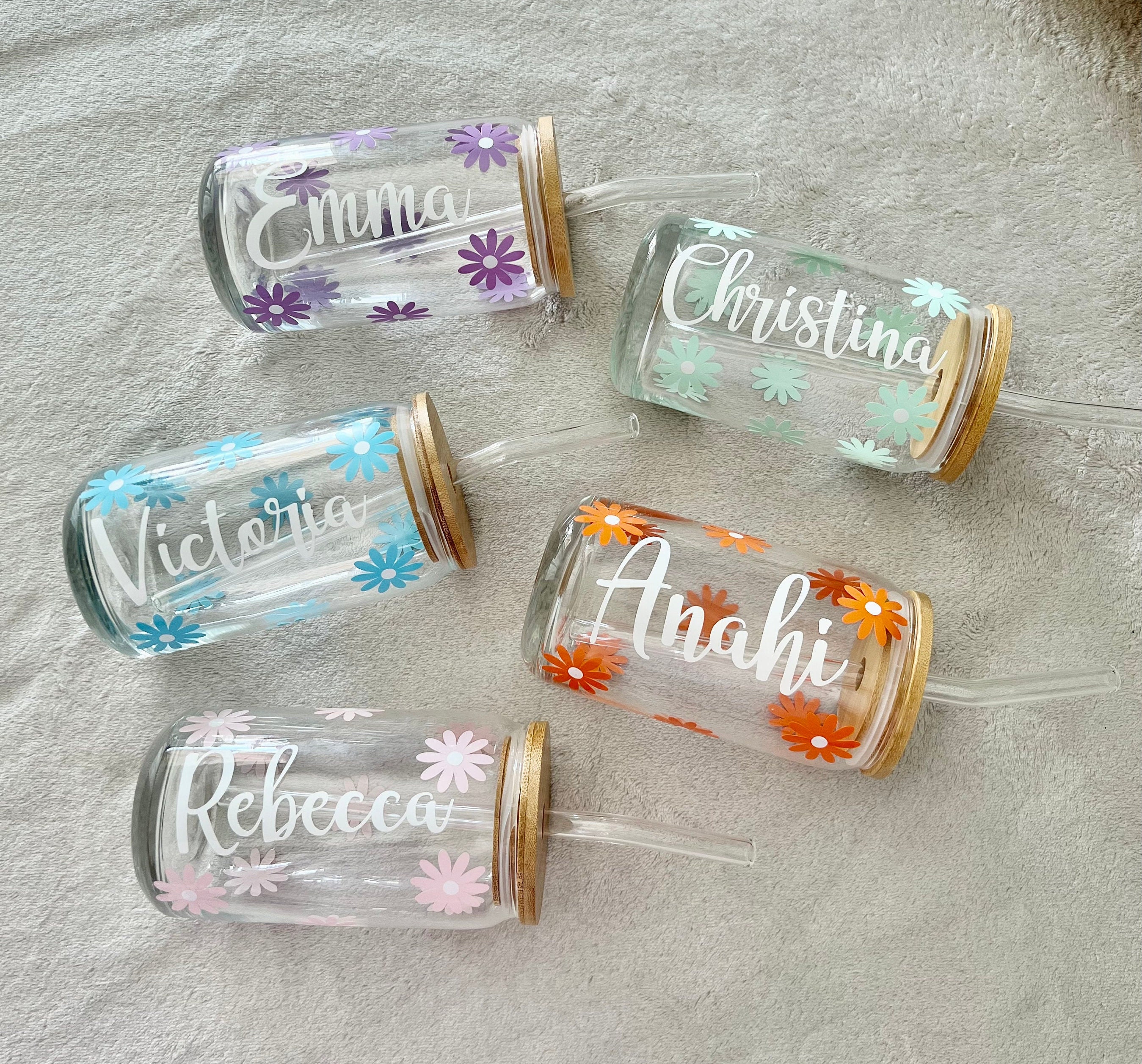 Personalized Daisy Glass Cup/daisy Glass Cup With Bamboo Lid & Straw ...