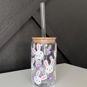 Easter Bunny Glass Cup, Bamboo Lid & Straw, Spring Decor - Etsy