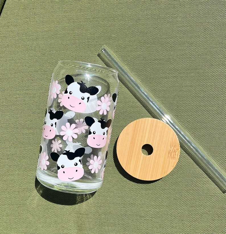 Cow & Daisy Glass Cup/gifts for Cow Lovers/farm Animal Cup/cow Tumblers ...