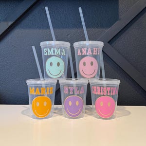 Personalized Smiley Face Cup, Retro Party Favor With Lid & Straw - Etsy