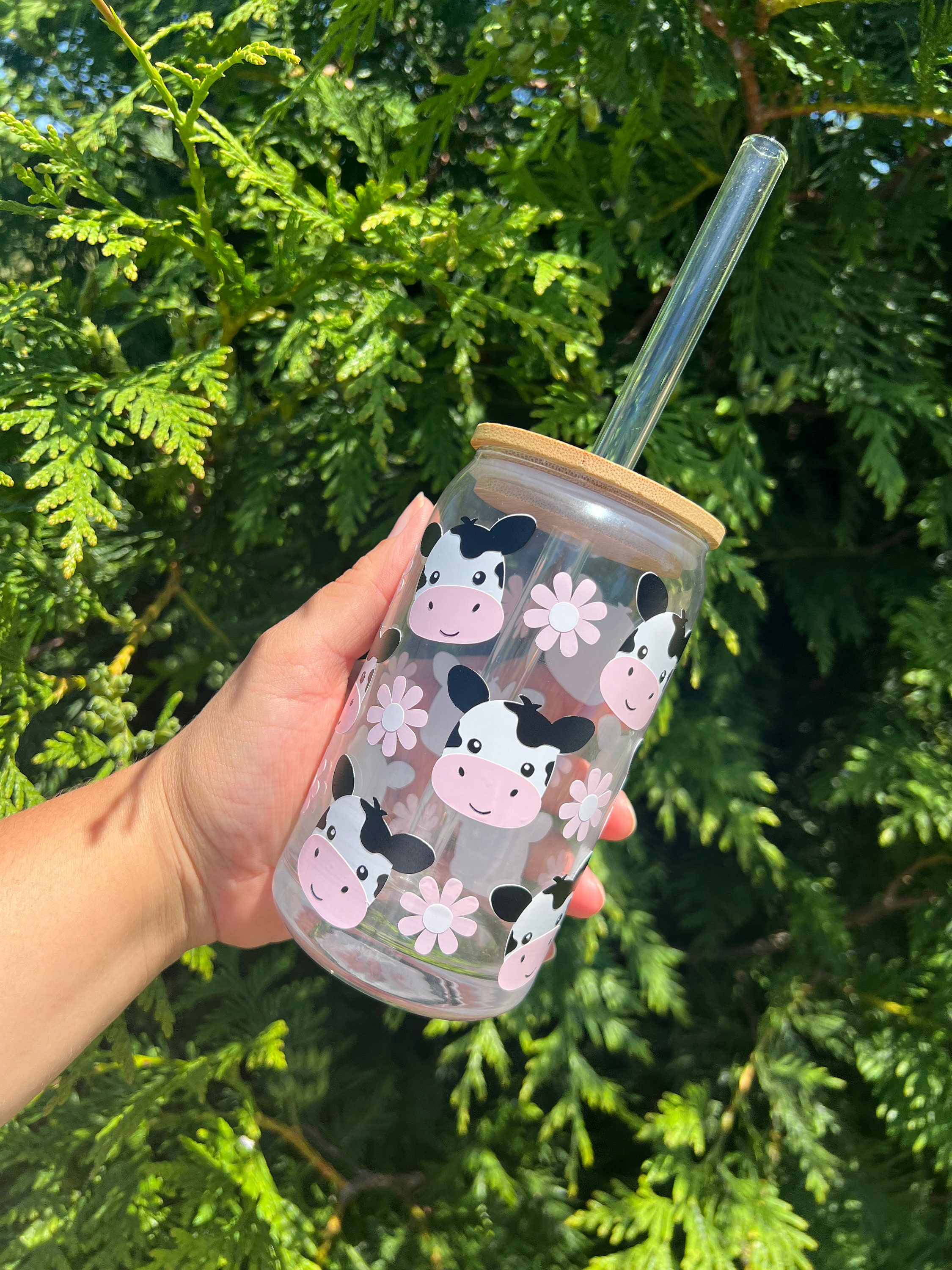 Cow & Daisy Glass Cup/gifts for Cow Lovers/farm Animal Cup/cow Tumblers ...