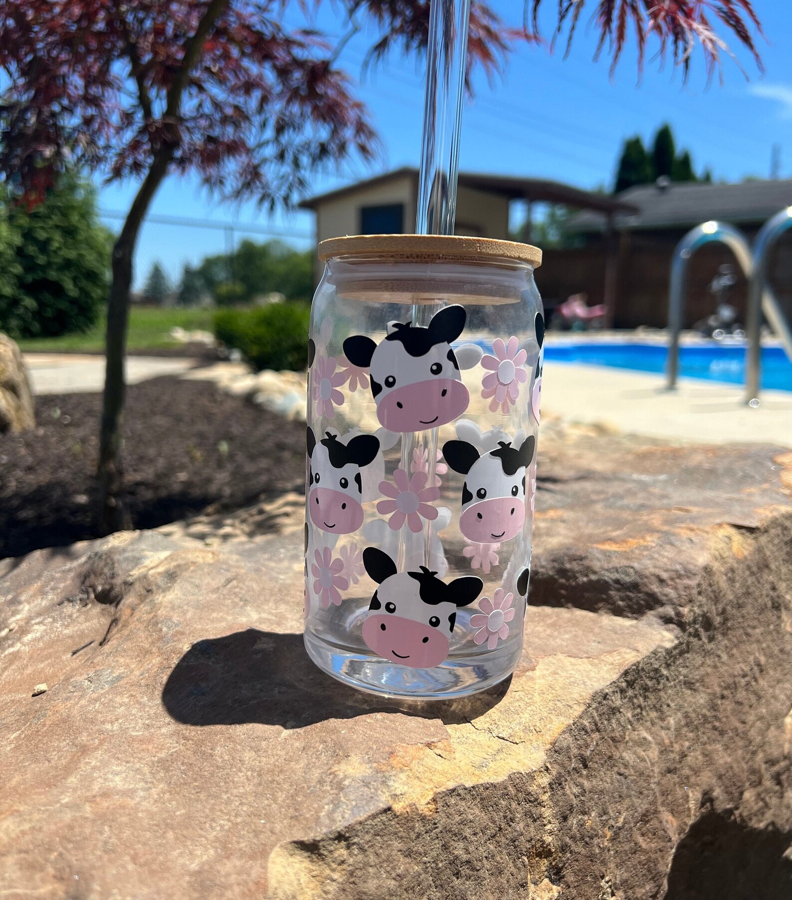 Cow & Daisy Glass Cup/gifts for Cow Lovers/farm Animal Cup/cow Tumblers ...