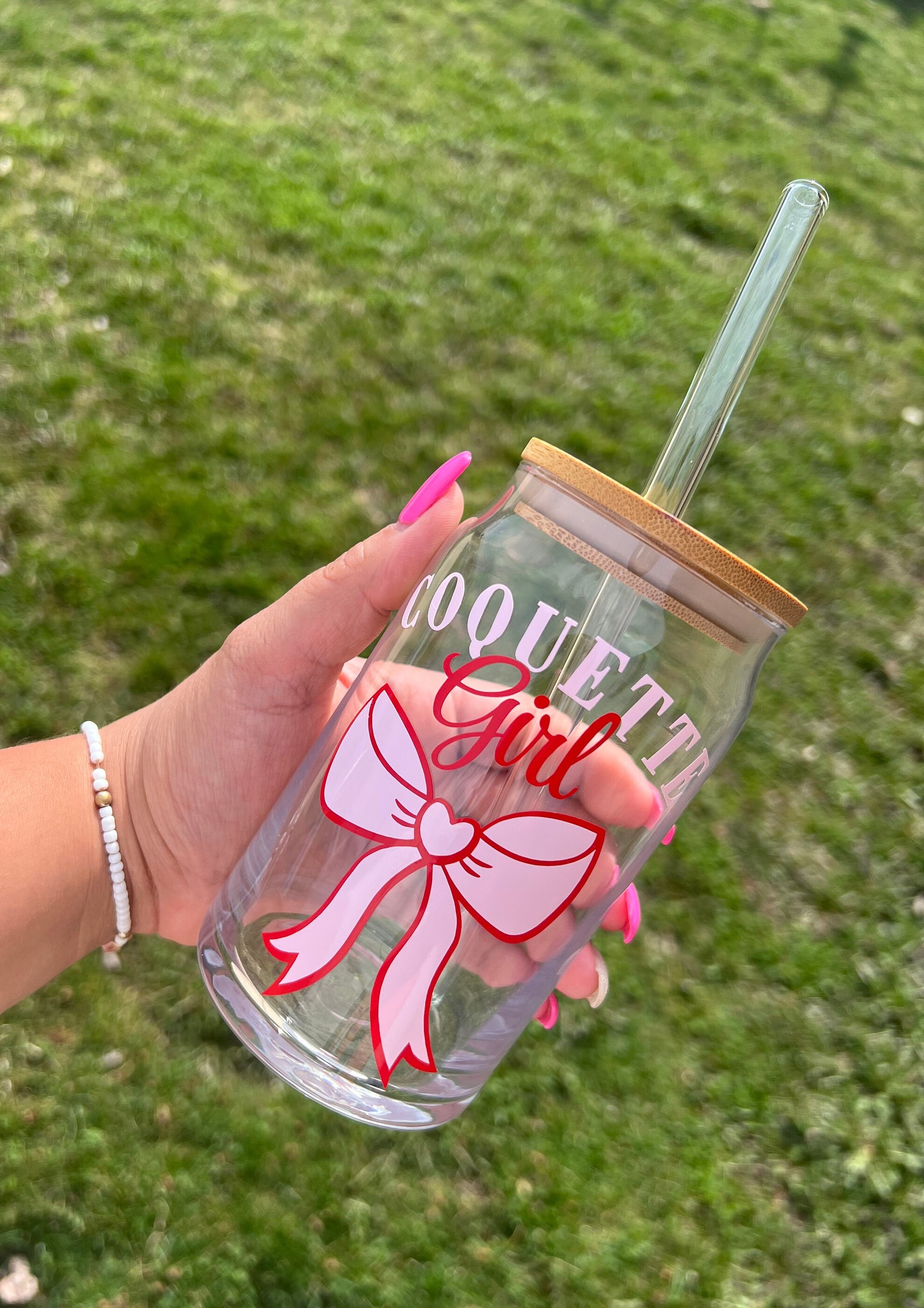 Pink Bow Glass Cup/coquette Bow Cup/coquette Girl Cup/gifts for Her ...