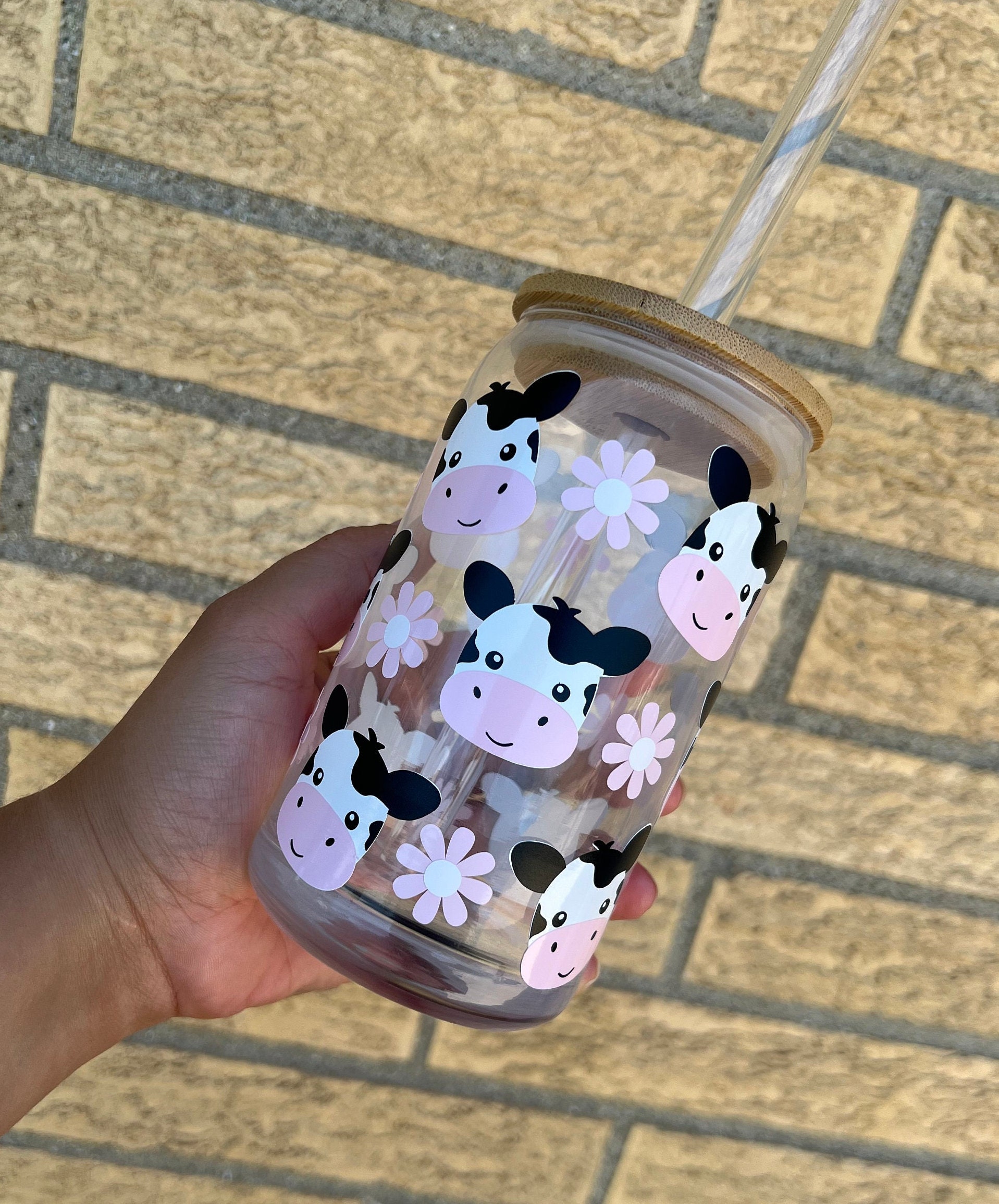 Cow & Daisy Glass Cup/gifts for Cow Lovers/farm Animal Cup/cow Tumblers ...