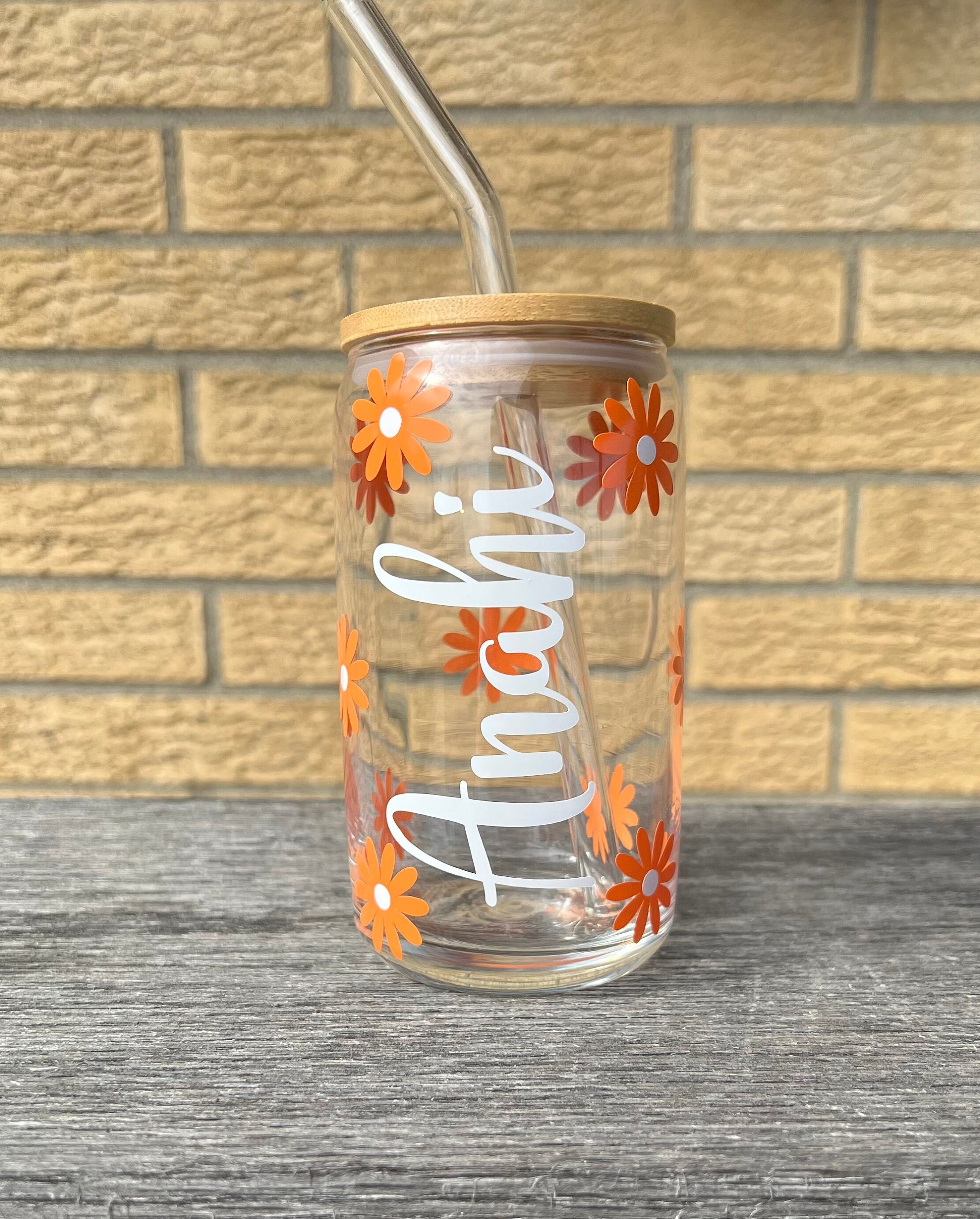 Personalized Daisy Glass Cup/daisy Glass Cup With Bamboo Lid & Straw ...