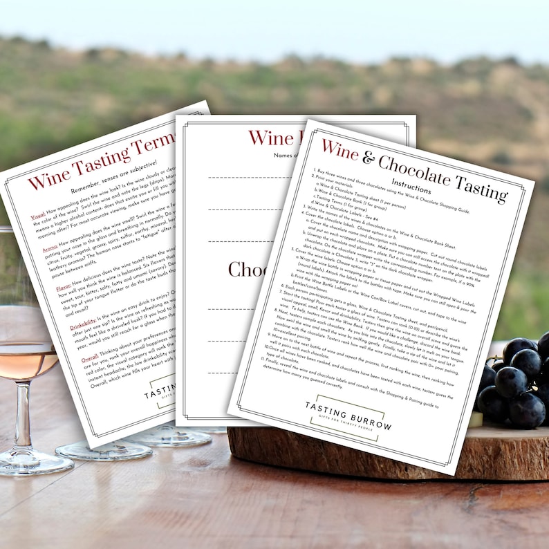 Wine and Chocolate Pairing, Blind Tasting, Wine and Chocolate Party Kit ...