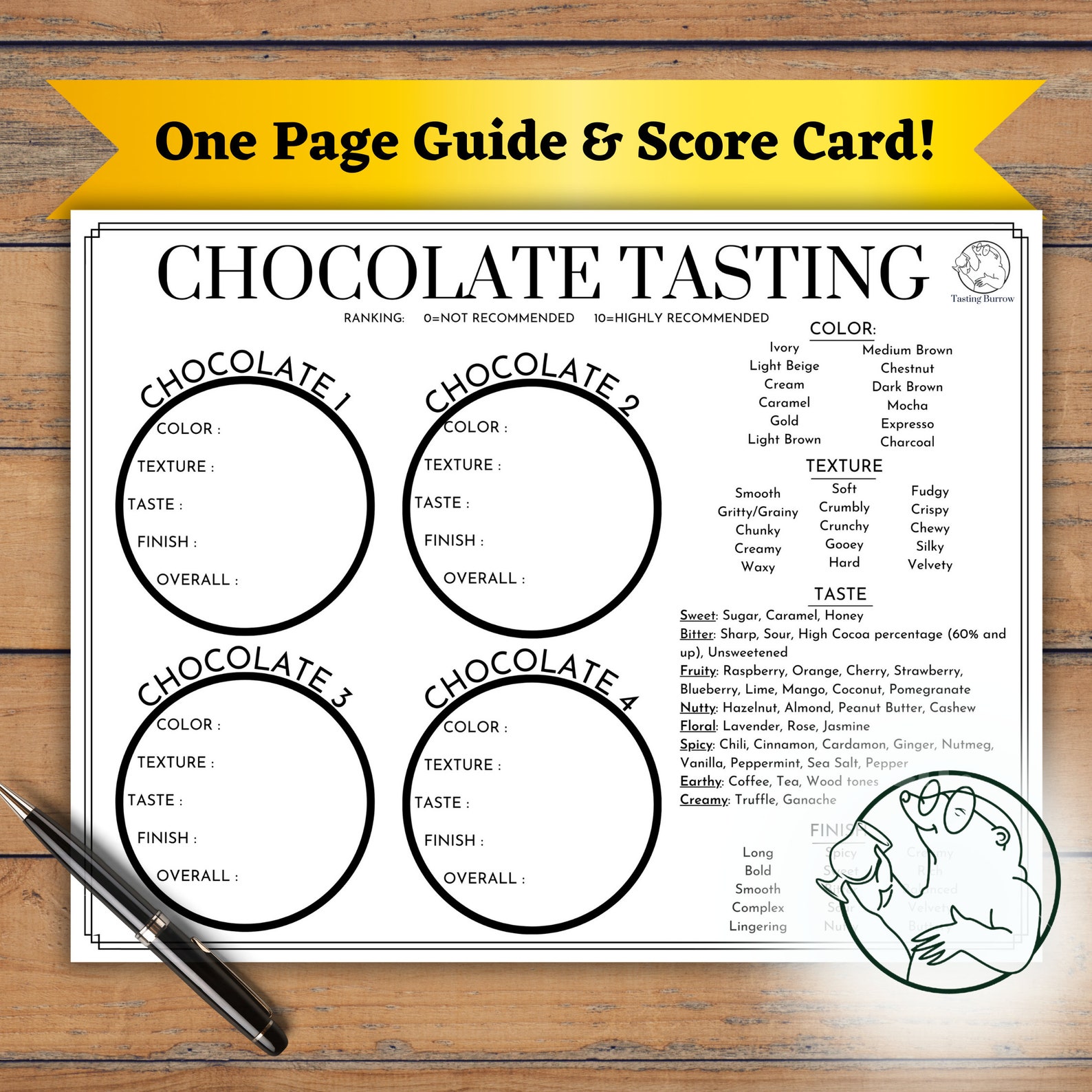 Chocolate Tasting Guide & Score Card, Chocolate Party Kit, Valentine ...