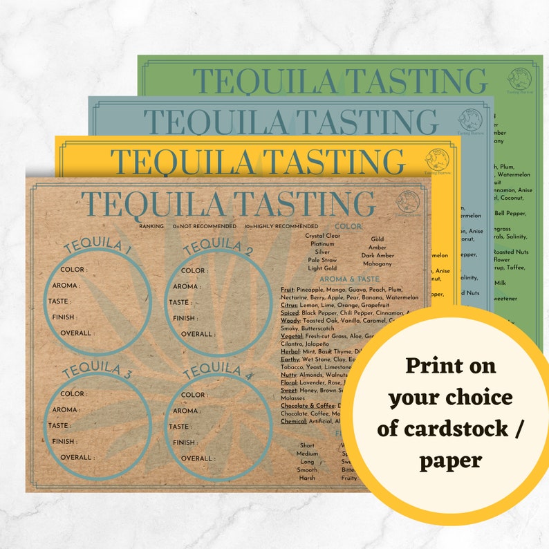 Tequila Tasting Guide & Mat, Tequila Flight Board Tasting Score Card ...