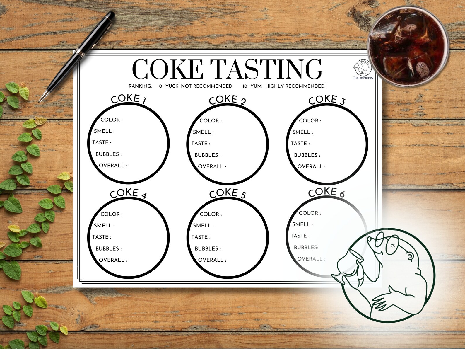 Soda Pop Coke Taste Test Score Card, Soda Tasting Activity Sheet ...