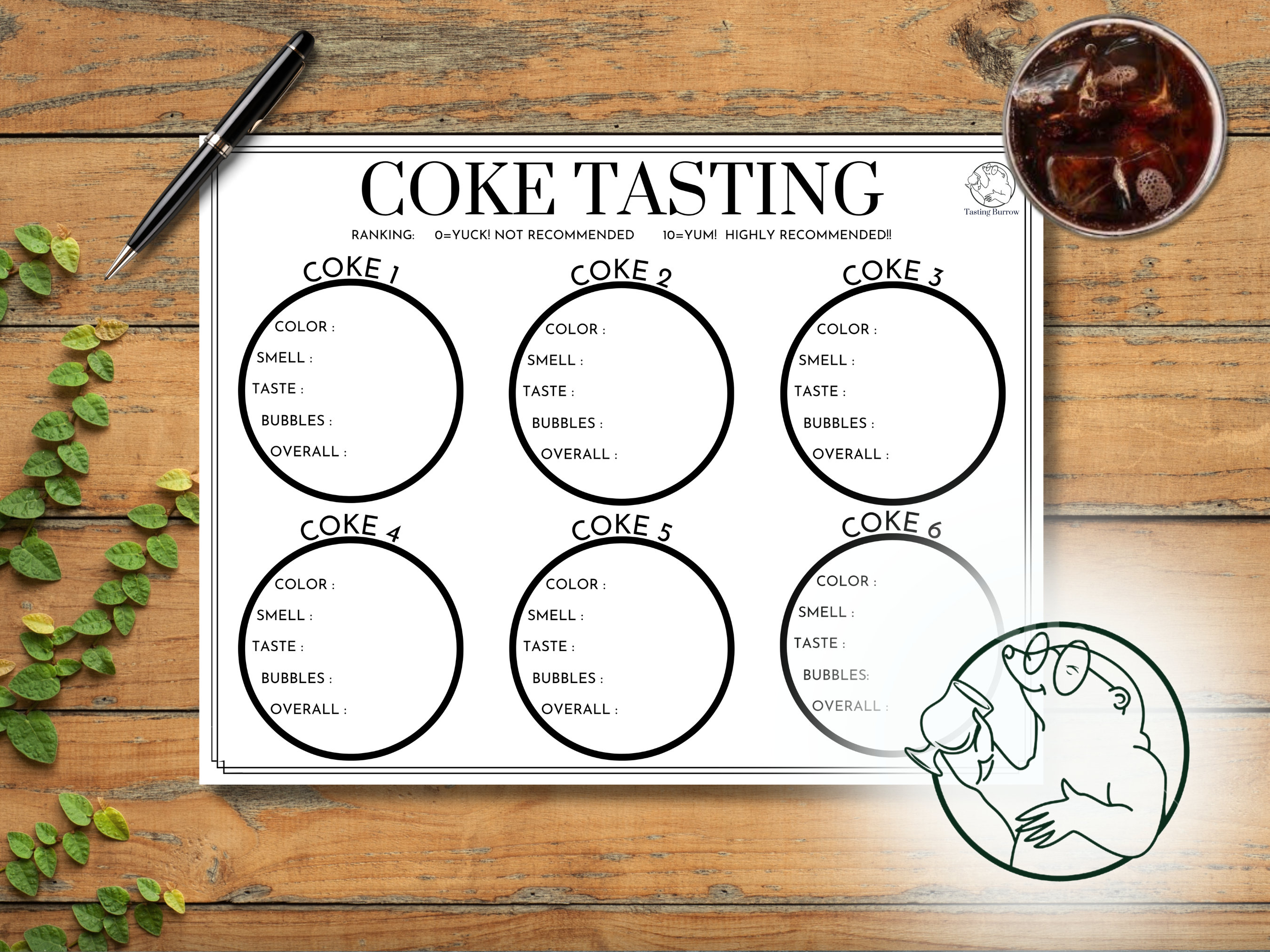 Soda Pop Coke Taste Test Score Card, Soda Tasting Activity Sheet ...