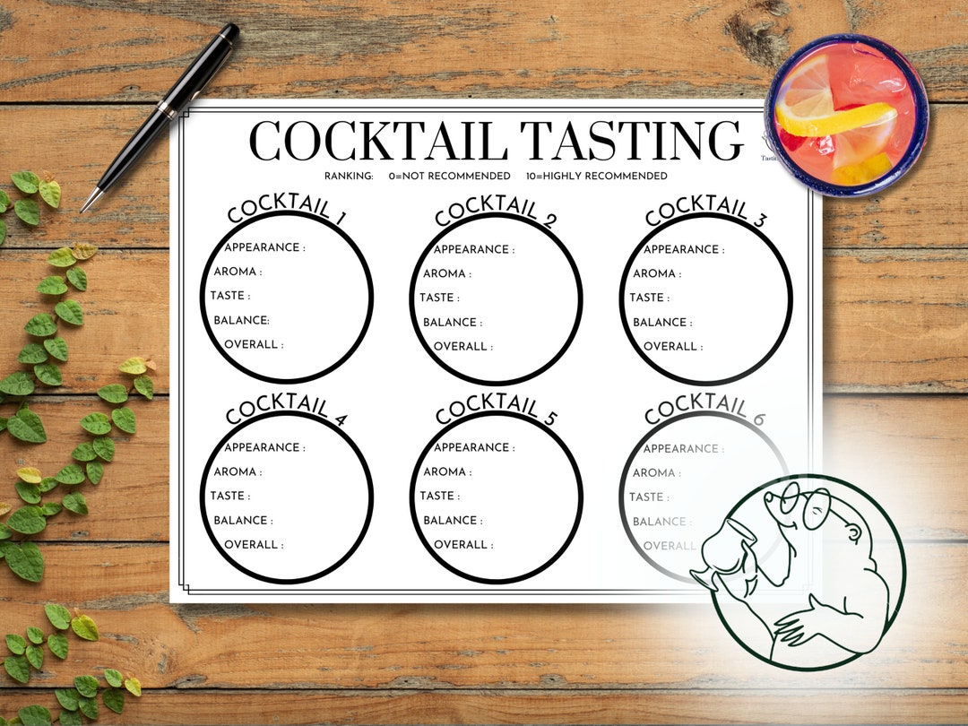 Cocktail Tasting Sheet, Summer Party Game, Cocktail Tasting Notes ...
