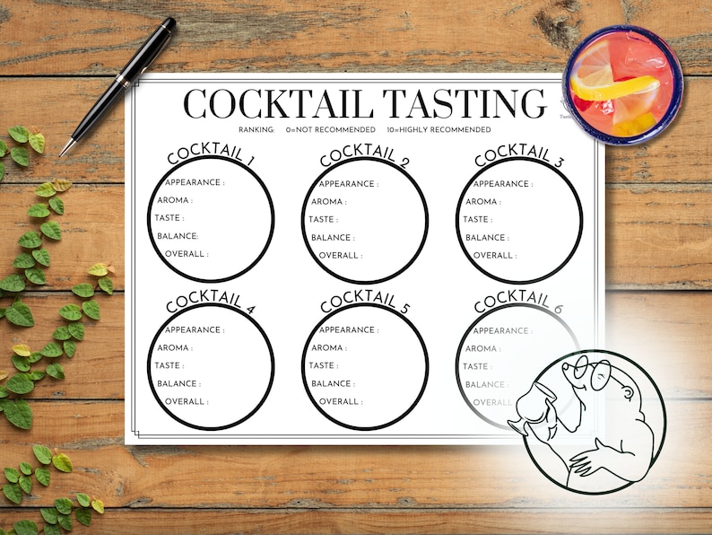 Cocktail Tasting Sheet, Summer Party Game, Cocktail Tasting Notes ...
