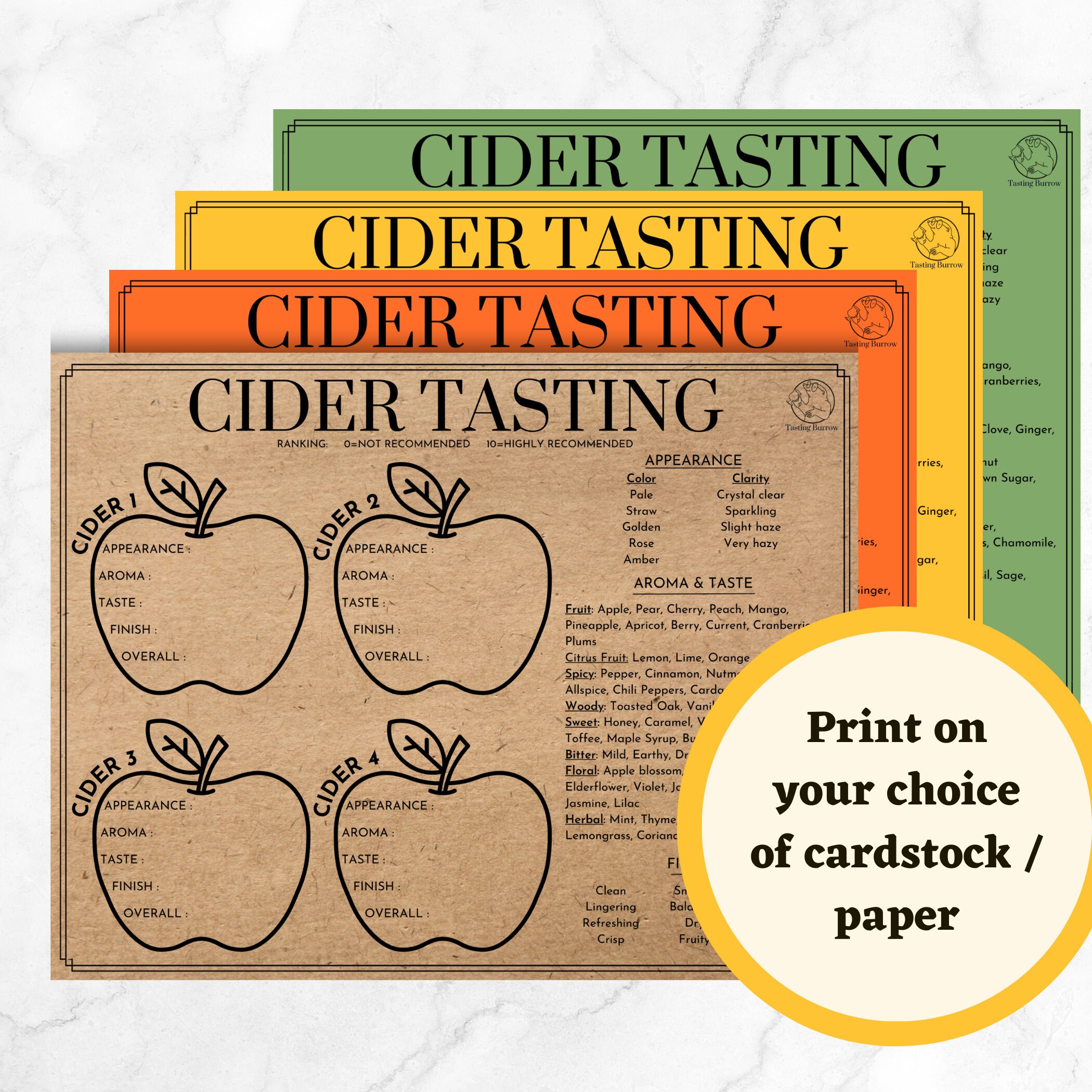 Cider Tasting Guide & Mat, Cider Tasting Flight, Apple Cider Gifts ...