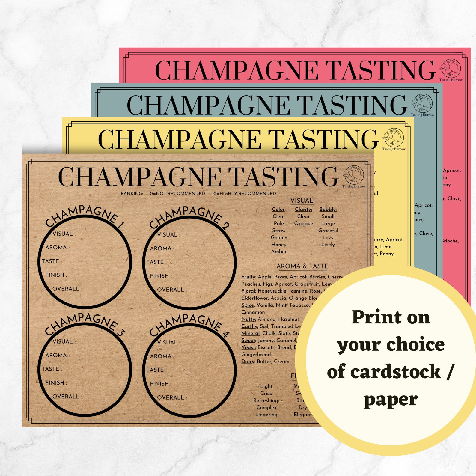 Champagne Tasting Guide & Scorecard, New Years Eve Champagne Party Game ...