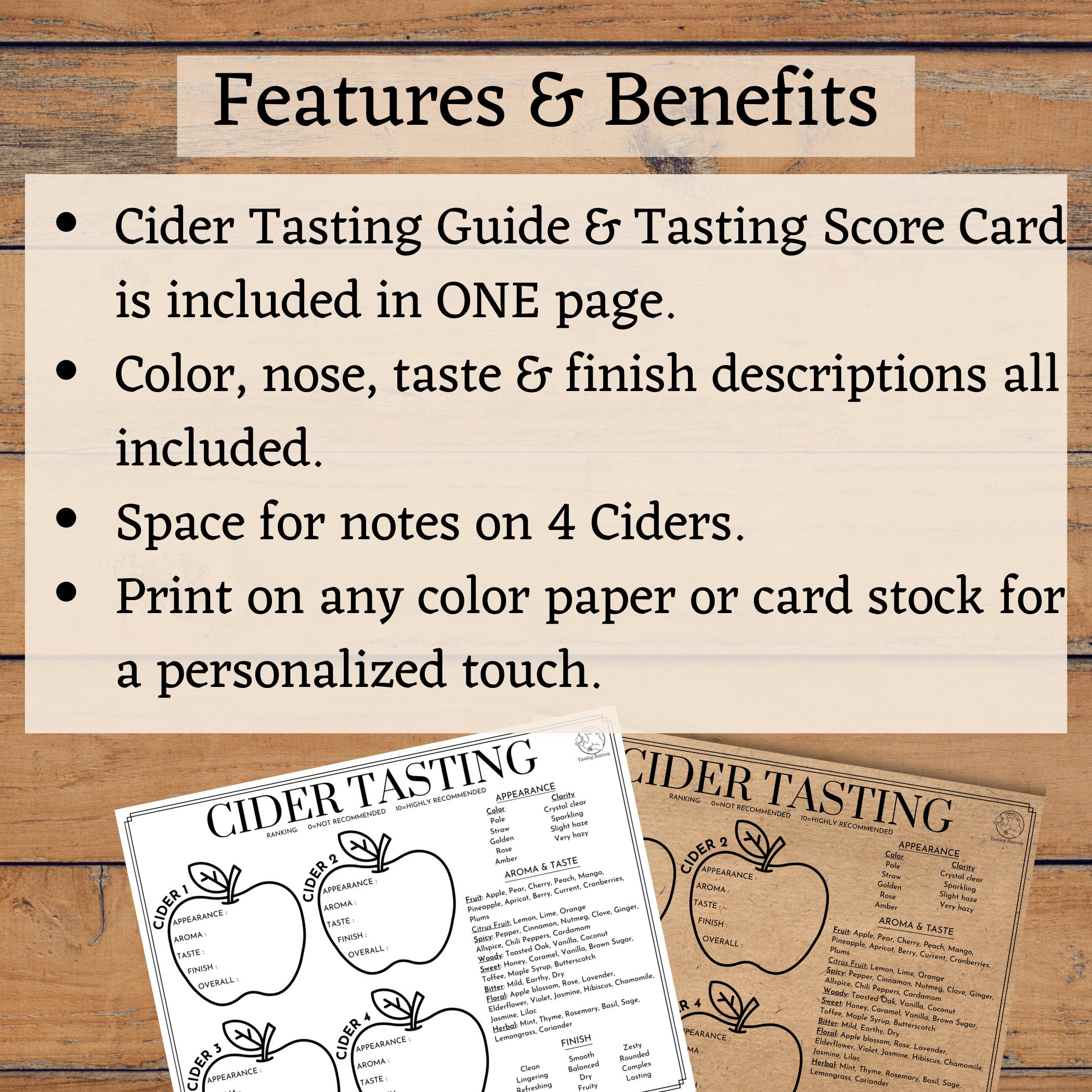Cider Tasting Guide & Mat, Cider Tasting Flight, Apple Cider Gifts ...