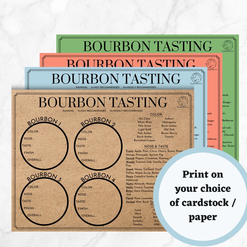 Bourbon Tasting Guide and Scorecard, Bourbon Flight Tasting, Bourbon ...