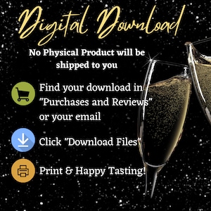 Champagne Tasting Guide & Scorecard, New Years Eve Champagne Party Game ...