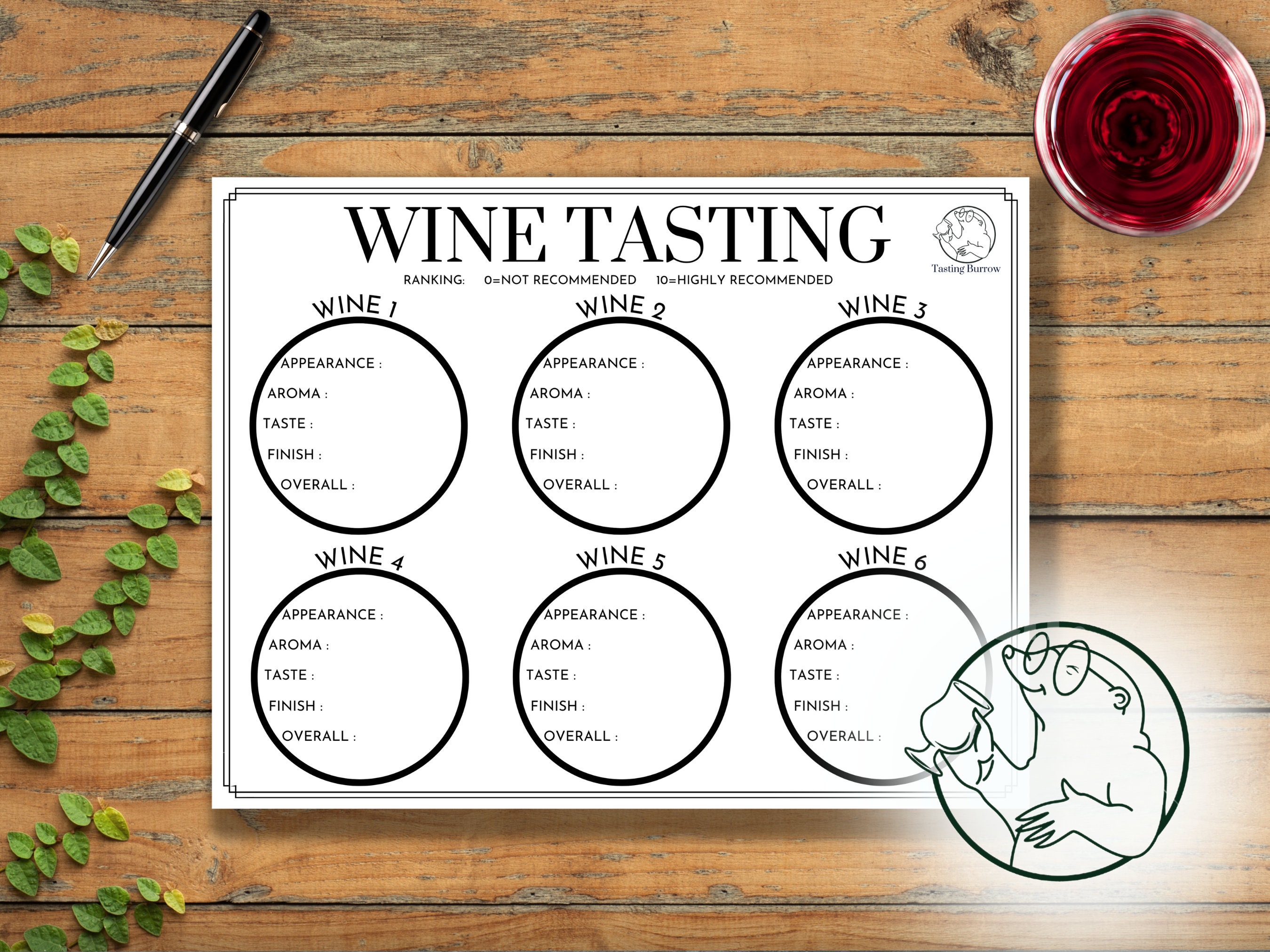 Wine Tasting Scorecard, Wine Tasting Placemat Printable, Wine Party ...