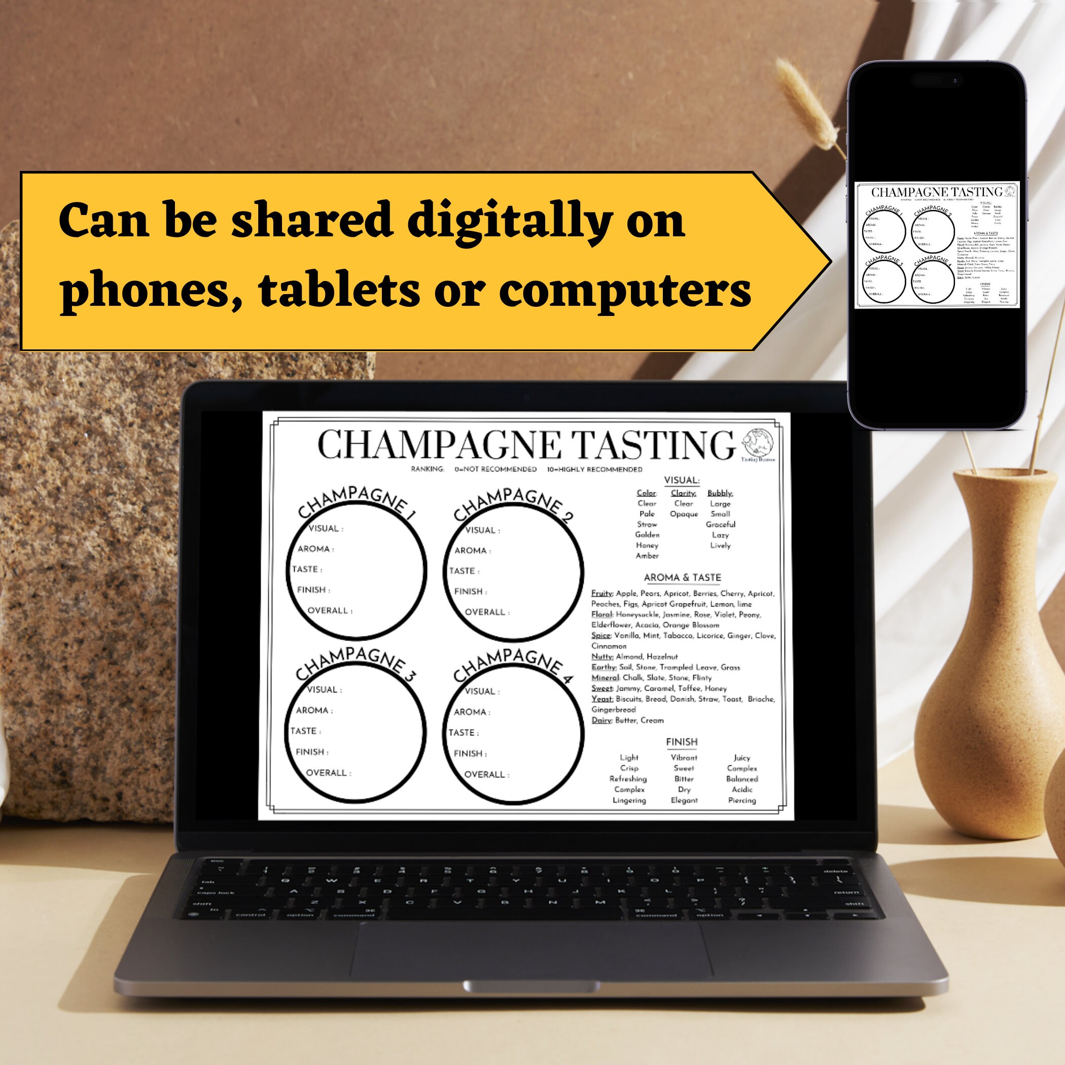 Champagne Tasting Guide & Scorecard, New Years Eve Champagne Party Game ...