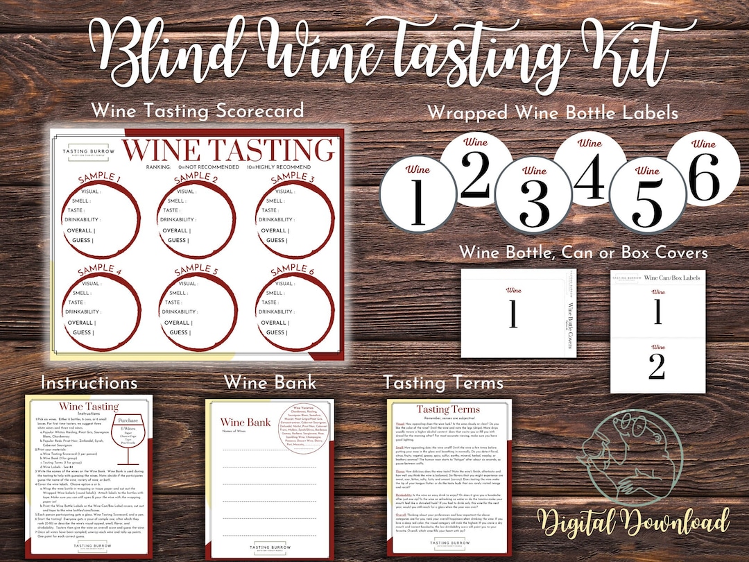 Kit de cata de vinos, Cata a ciegas, Tarjetas de puntuación, Regalo ...