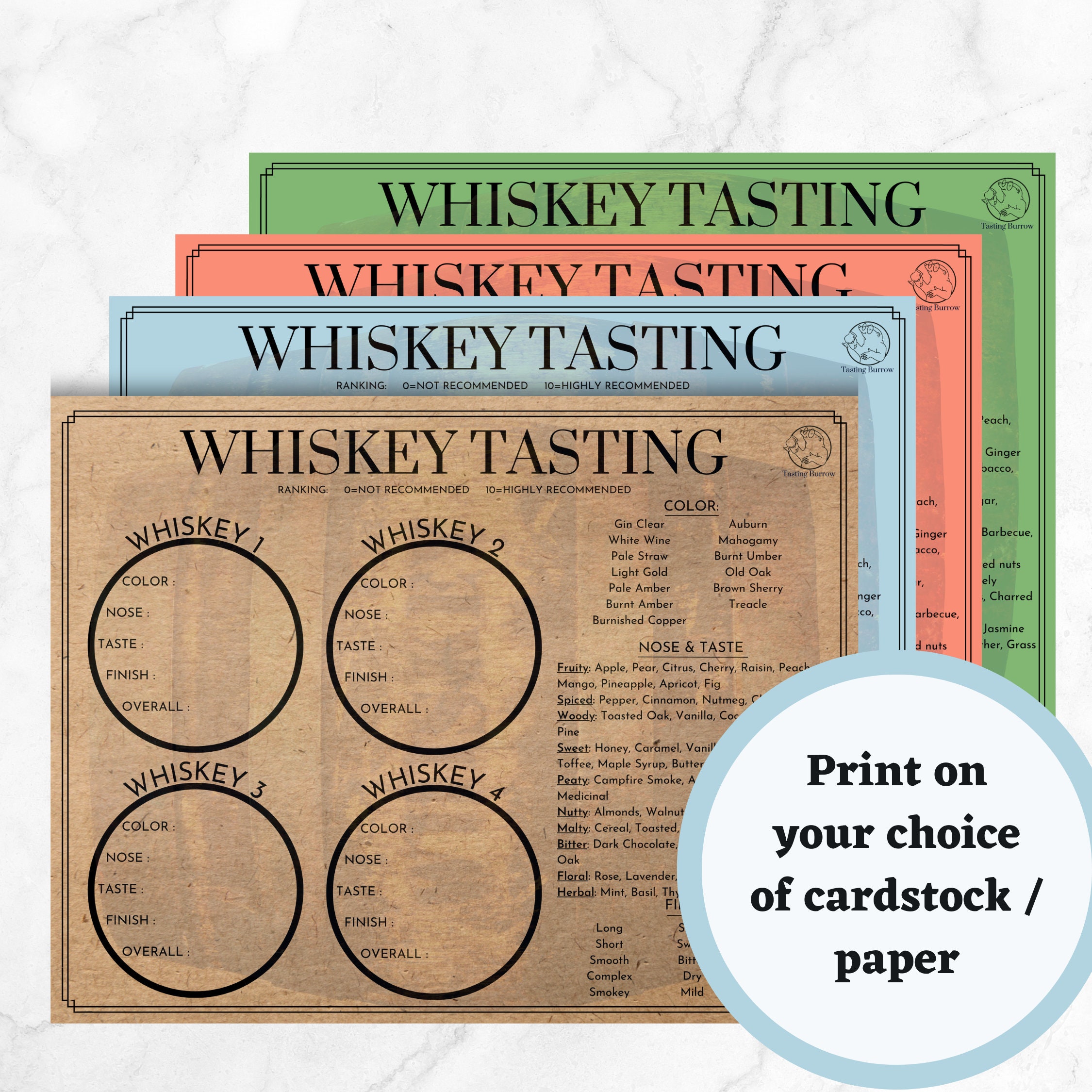 Whiskey Tasting Guide & Scorecard, Whiskey Tasting Scoresheet, Whiskey ...