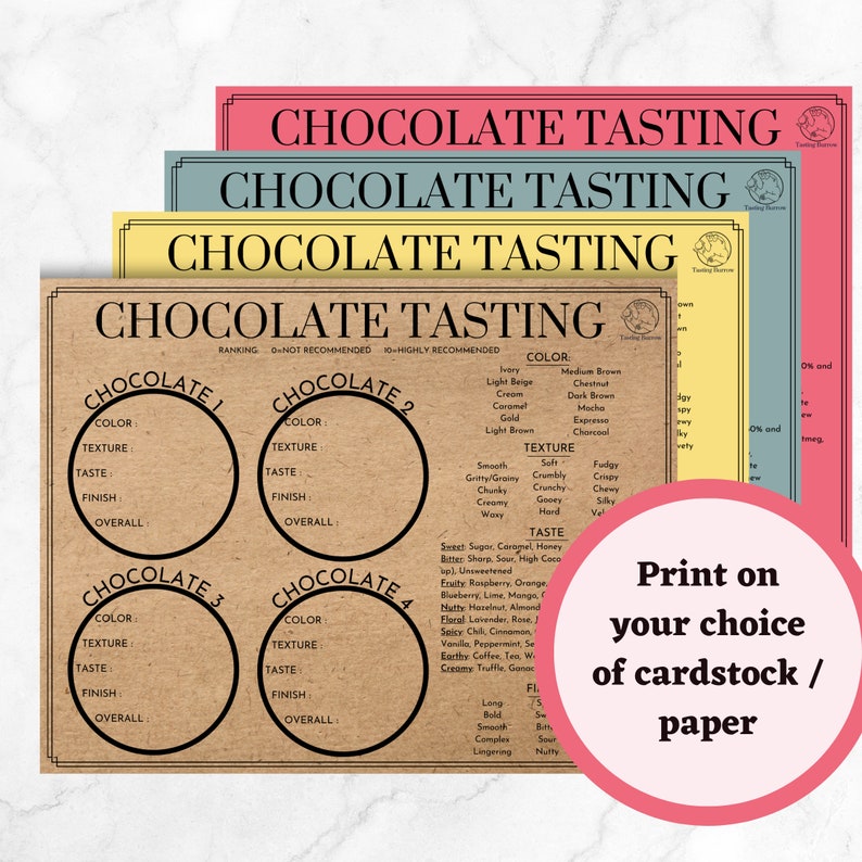 Chocolate Tasting Guide & Score Card, Chocolate Party Kit, Valentine ...