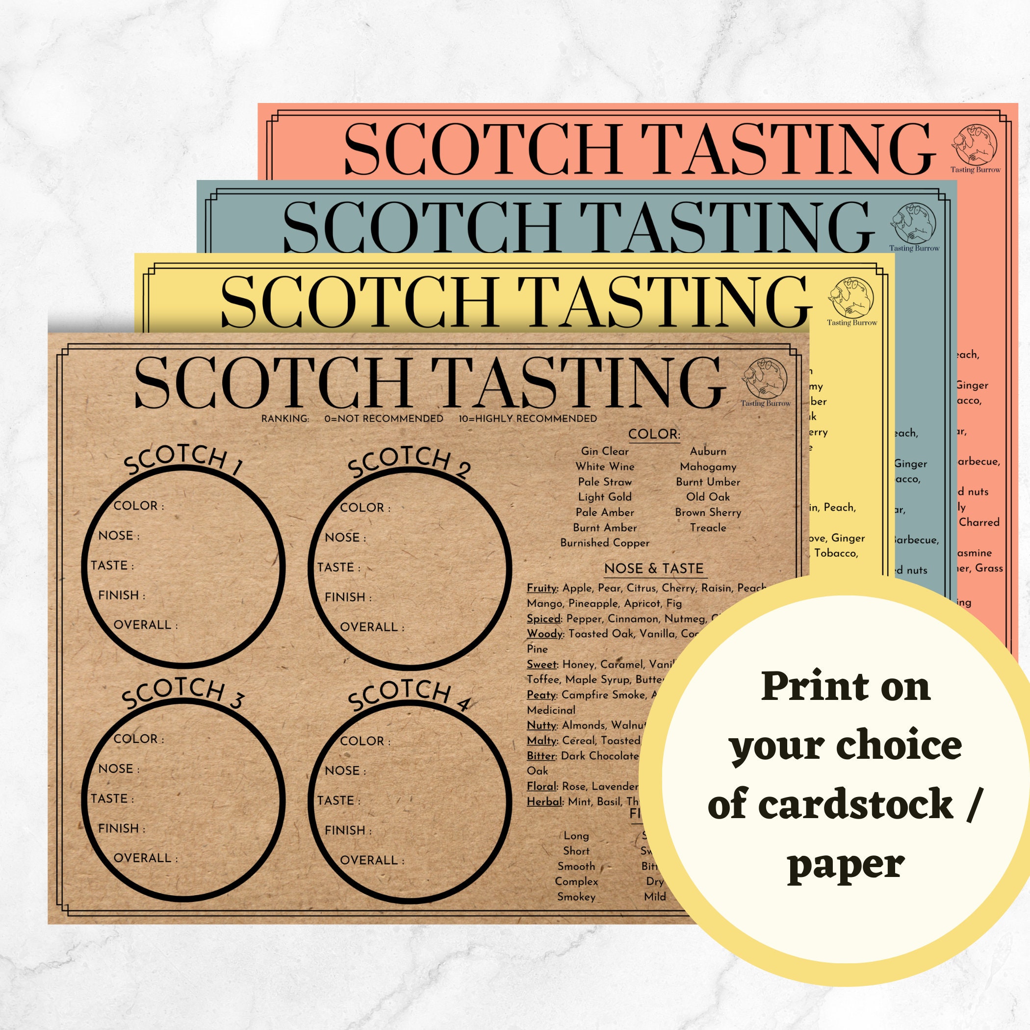 Scotch Tasting Guide & Score Card, Scotch Tasting Score Sheet, Scotch ...