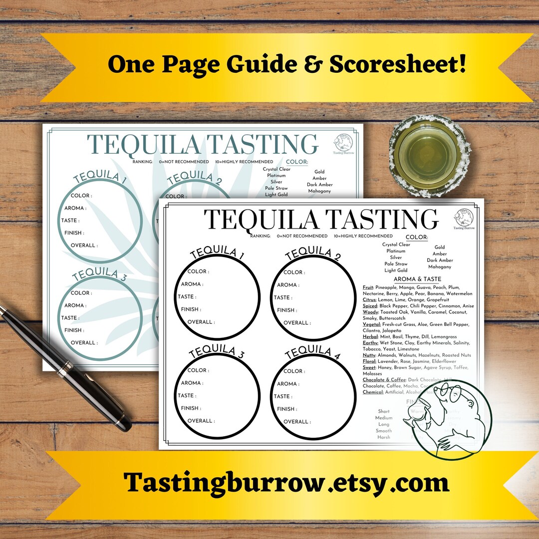 Tequila Tasting Sheet, Tequila Tasting Notes, Tequila DIY Blind Tasting ...