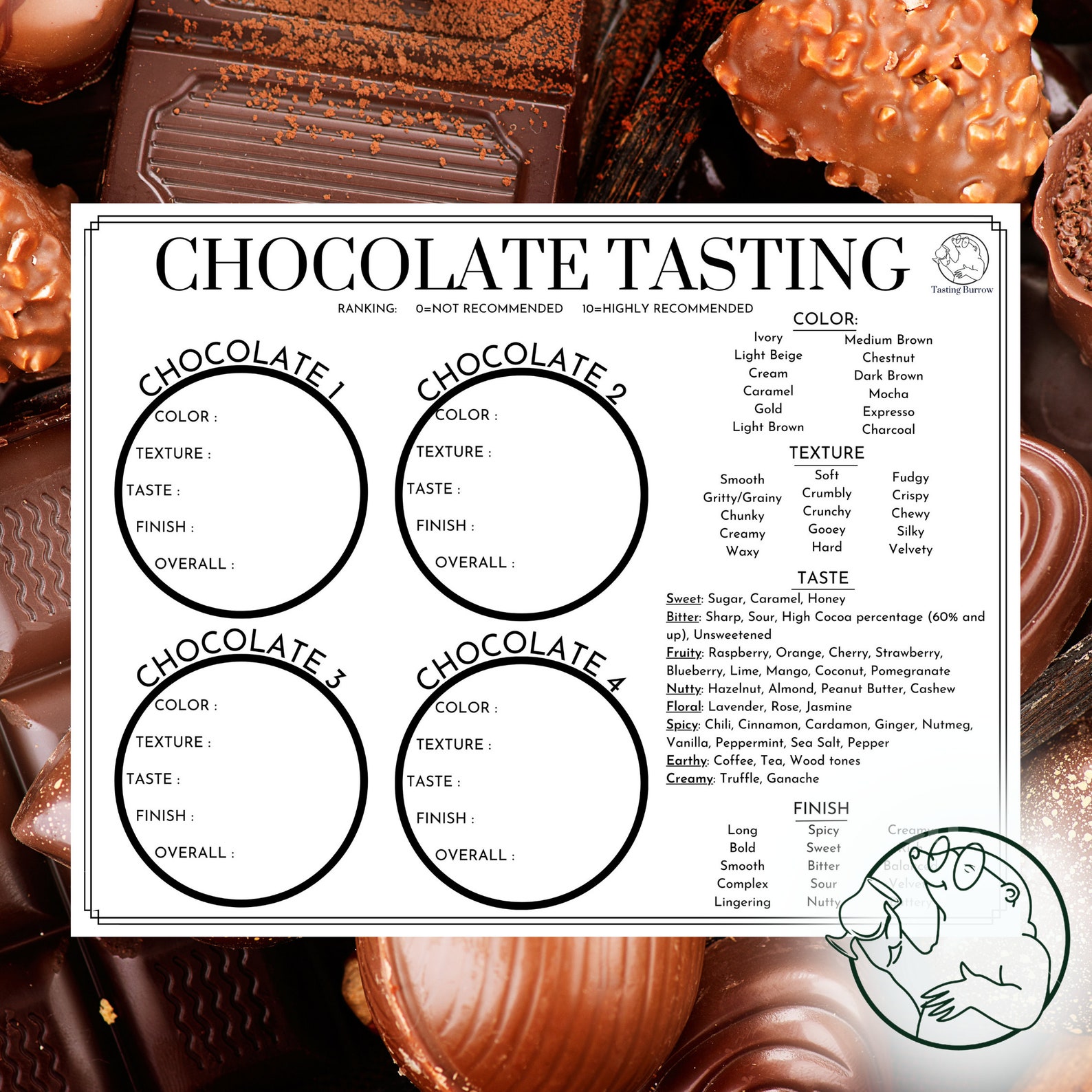 Chocolate Tasting Guide & Score Card, Chocolate Party Kit, Valentine ...