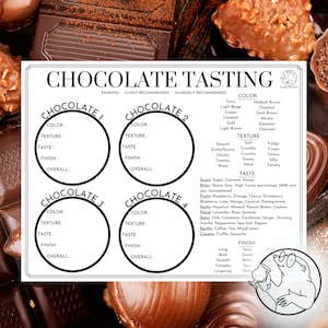 Chocolate Tasting Guide & Score Card, Chocolate Party Kit, Valentine ...