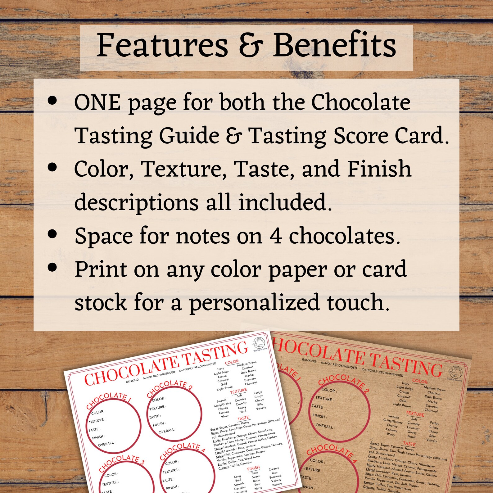 Chocolate Tasting Guide & Score Card, Chocolate Party Kit, Valentine ...