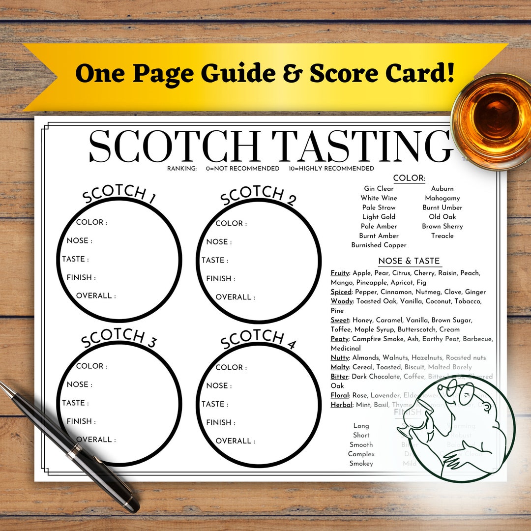 Scotch Tasting Guide & Score Card, Scotch Tasting Score Sheet, Scotch ...