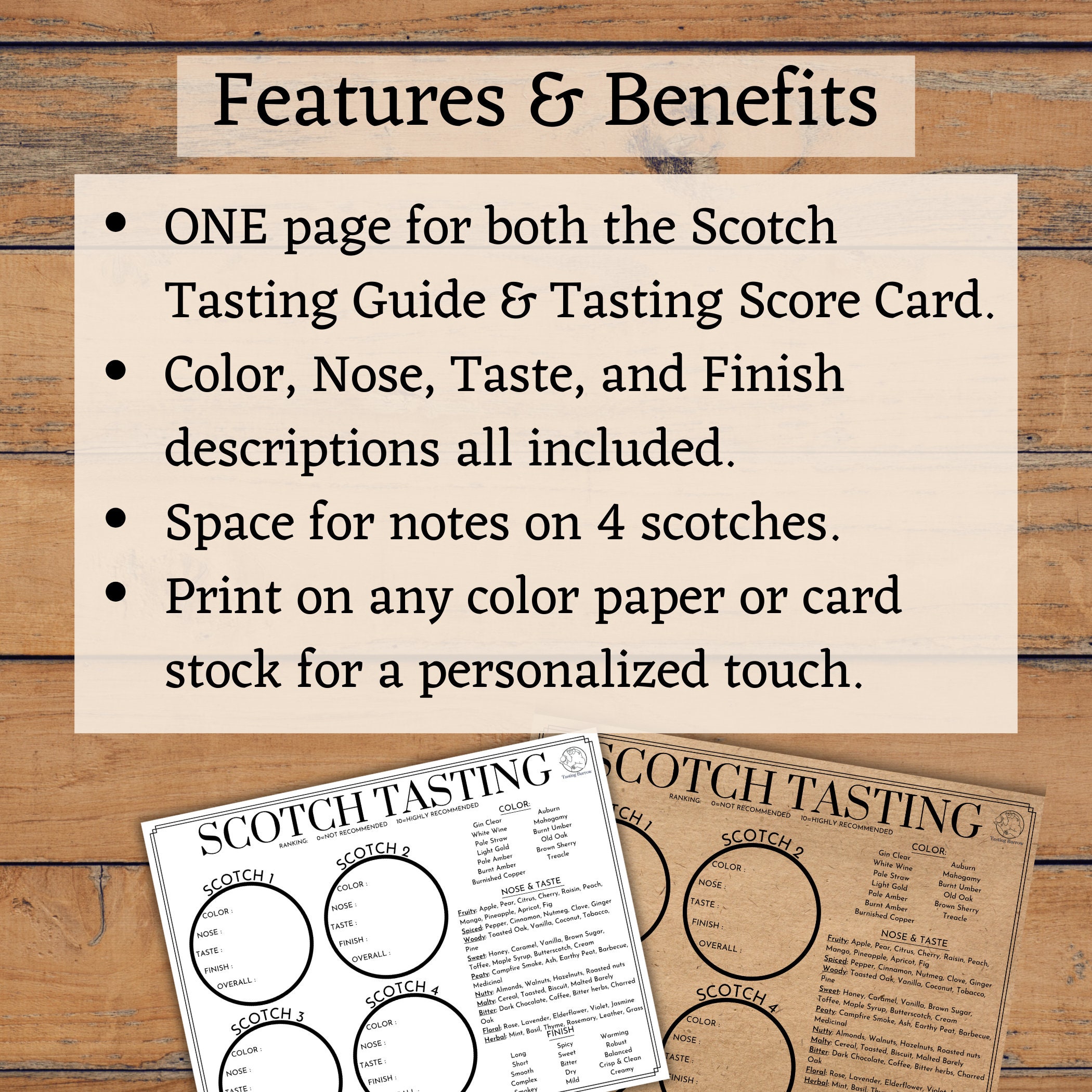 Scotch Tasting Guide & Score Card, Scotch Tasting Score Sheet, Scotch ...