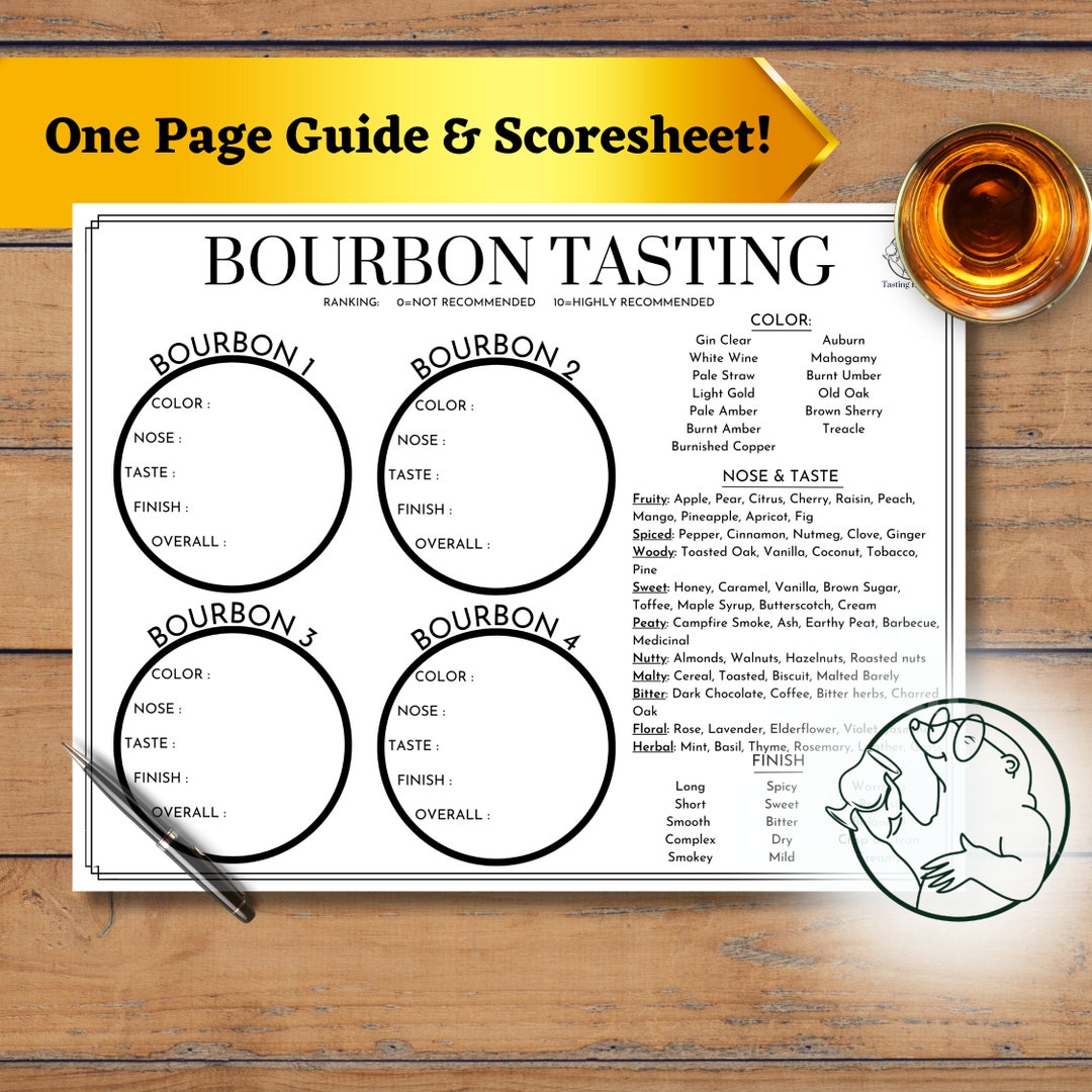 Bourbon Tasting Guide and Scorecard, Bourbon Flight Tasting, Bourbon ...