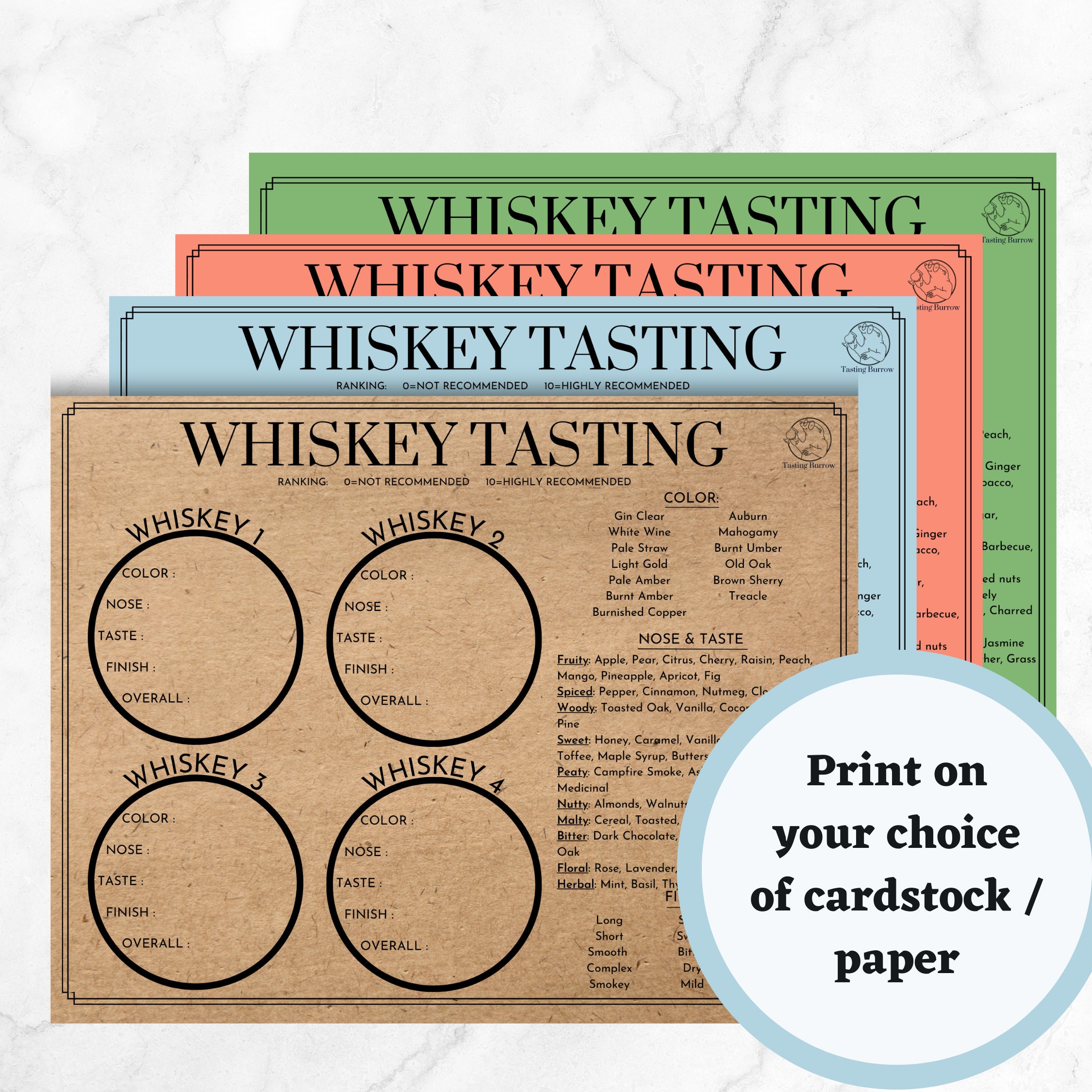 Whiskey Tasting Guide & Scorecard, Whiskey Tasting Scoresheet, Whiskey ...