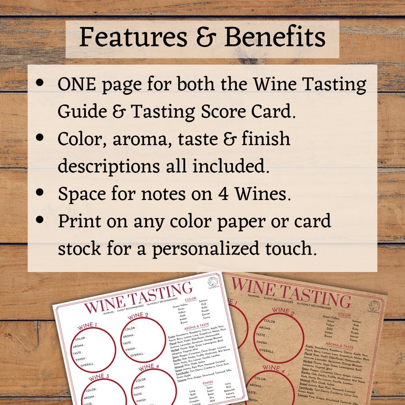 Wine Tasting Guide & Card, Wine Tasting Party Game, Wine Tasting Scorecard Tasting Mat Sheet ...