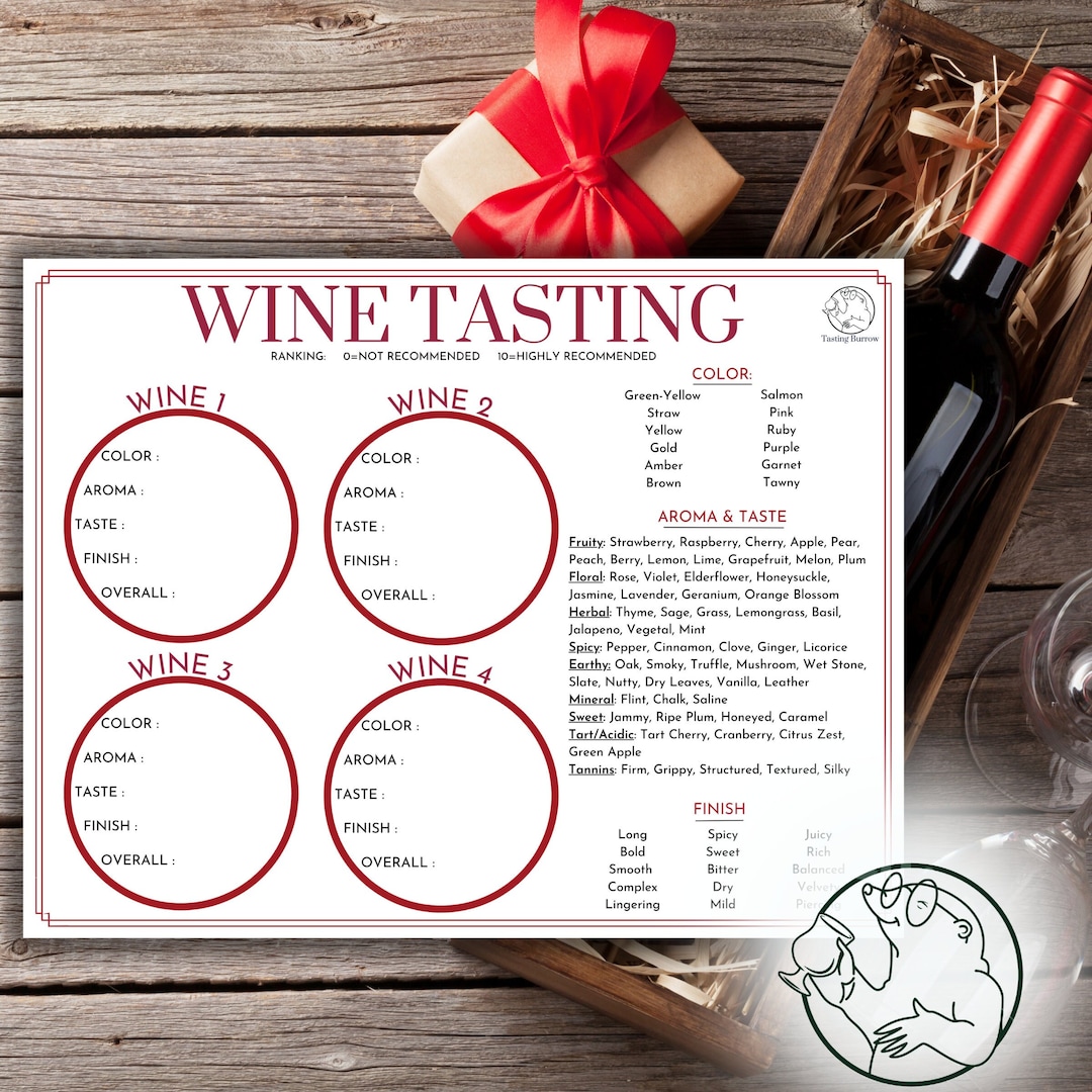 Wine Tasting Guide & Card, Wine Tasting Party Game, Wine Tasting Scorecard Tasting Mat Sheet ...