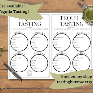 Tequila Tasting Sheet, Tequila Tasting Notes, Tequila DIY Blind Tasting ...