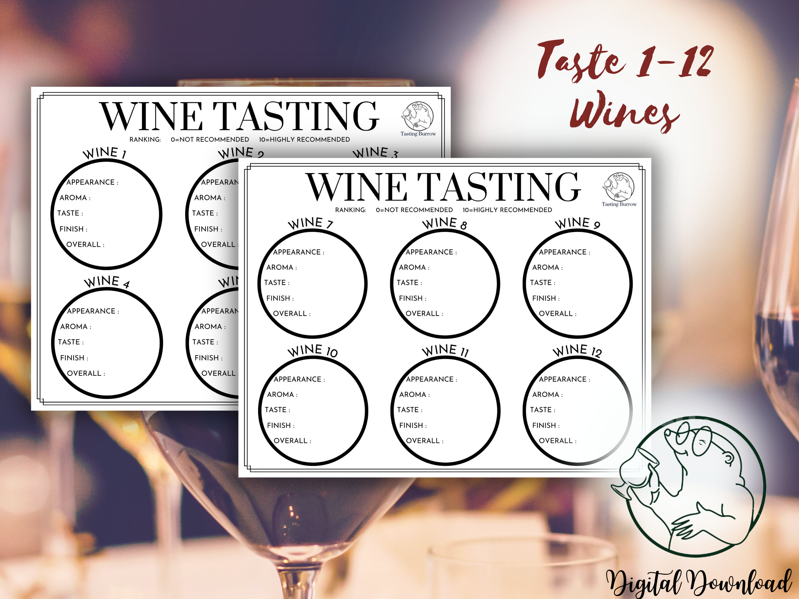 Wine Tasting Scorecard, Wine Tasting Placemat Printable, Wine Party ...