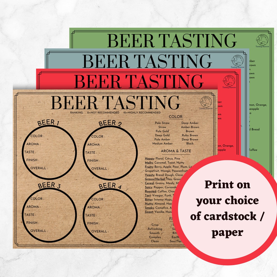 Beer Tasting Guide & Score Card, Beer Tasting Flight Mat Downloadable ...