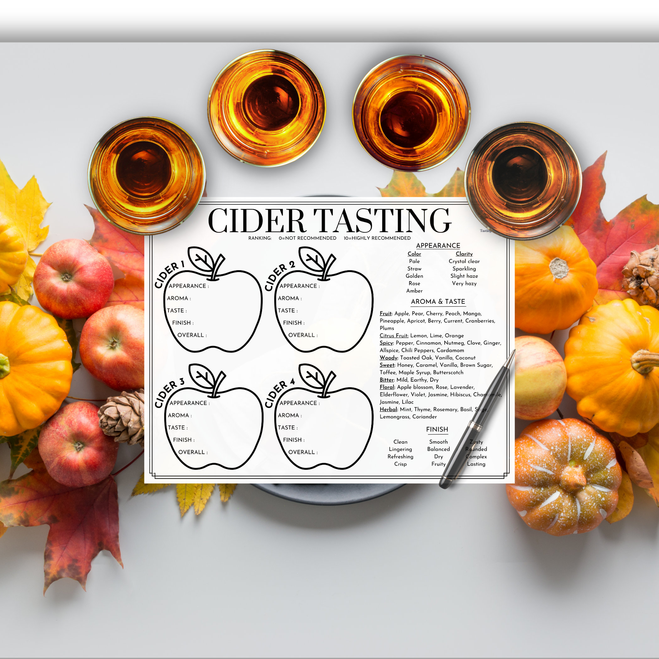 Cider Tasting Guide & Mat, Cider Tasting Flight, Apple Cider Gifts ...