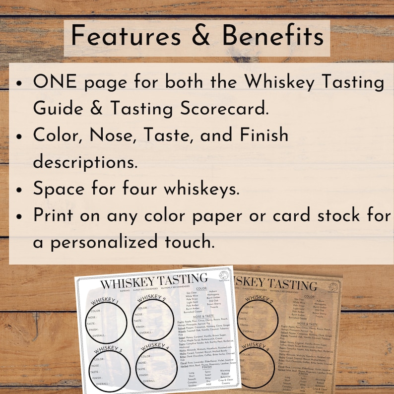 Whiskey Tasting Guide & Scorecard, Whiskey Tasting Scoresheet, Whiskey ...