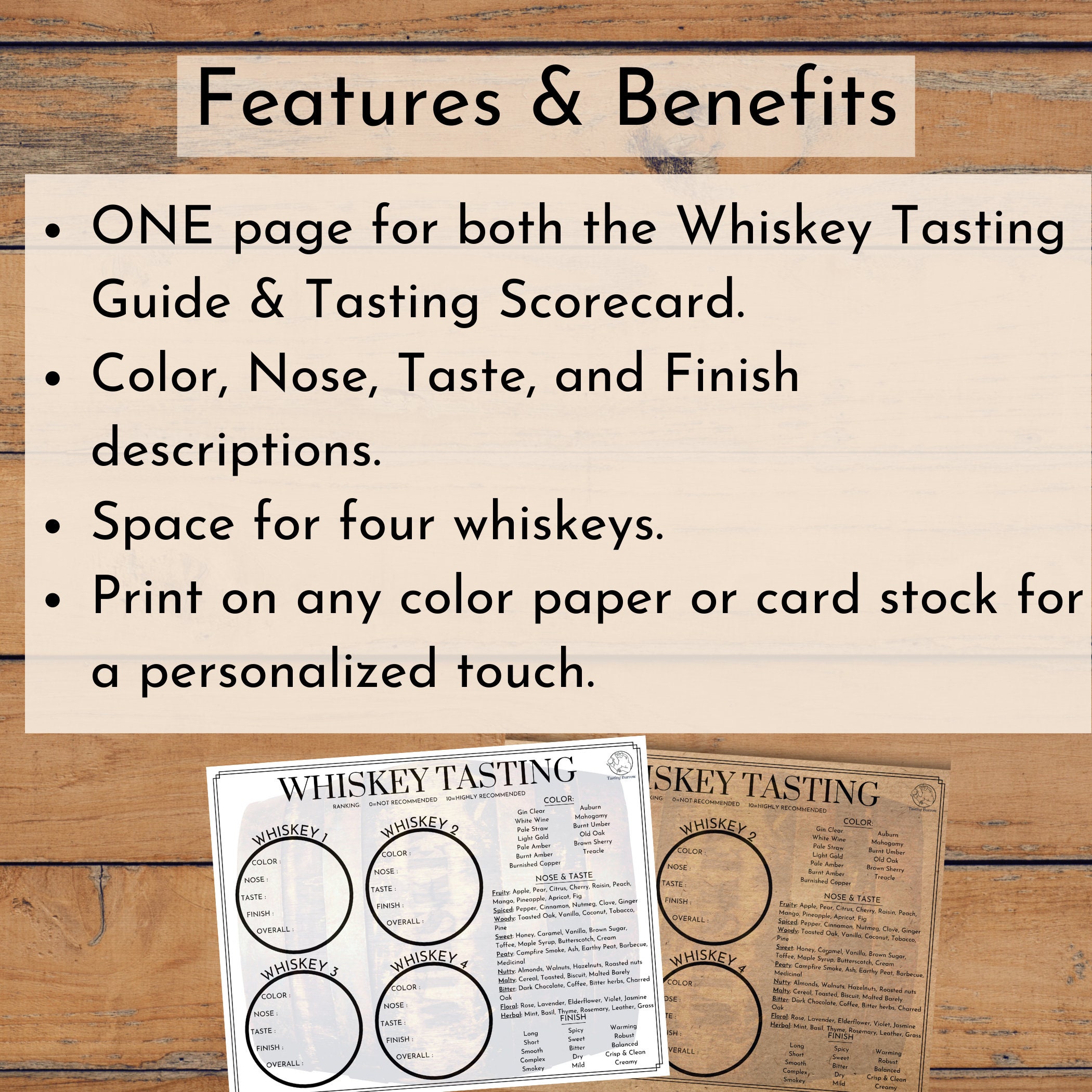 Whiskey Tasting Guide & Scorecard, Whiskey Tasting Scoresheet, Whiskey ...