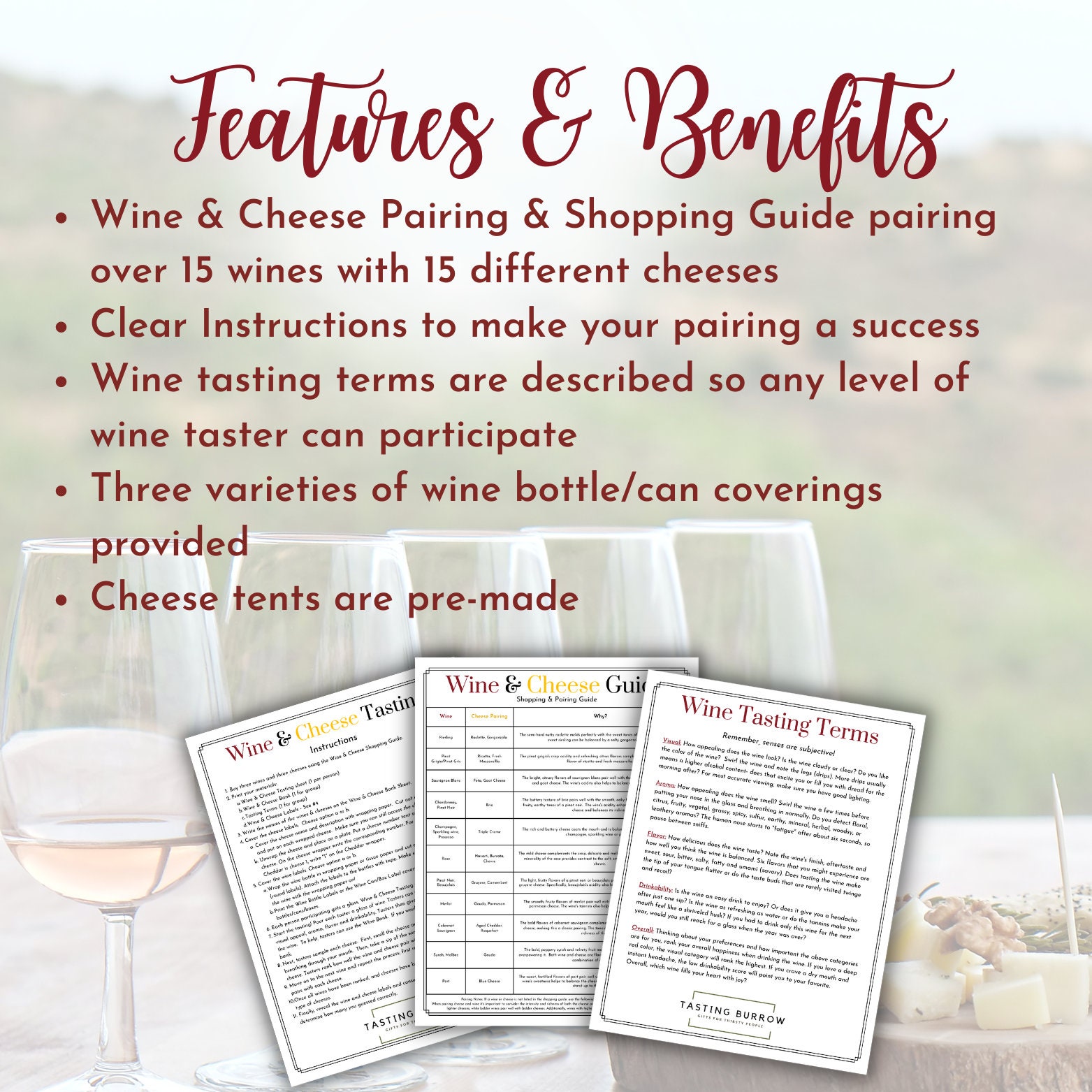 Wine and Cheese Pairing, Blind Tasting, Wine and Cheese Party Kit ...