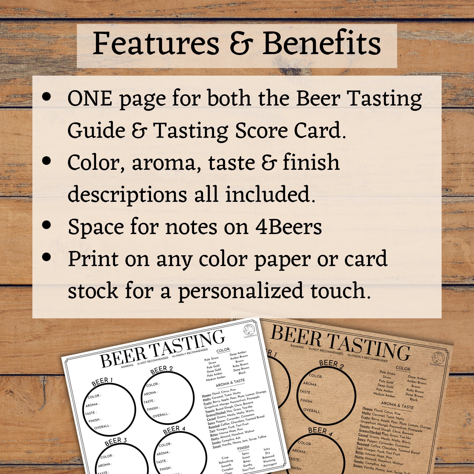 Beer Tasting Guide & Score Card, Beer Tasting Flight Mat Downloadable ...