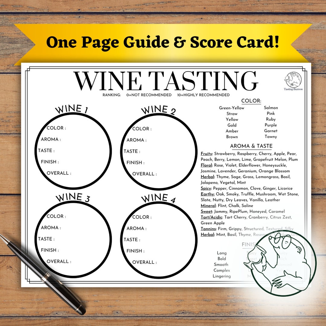 Wine Tasting Guide & Card, Wine Tasting Party Game, Wine Tasting ...