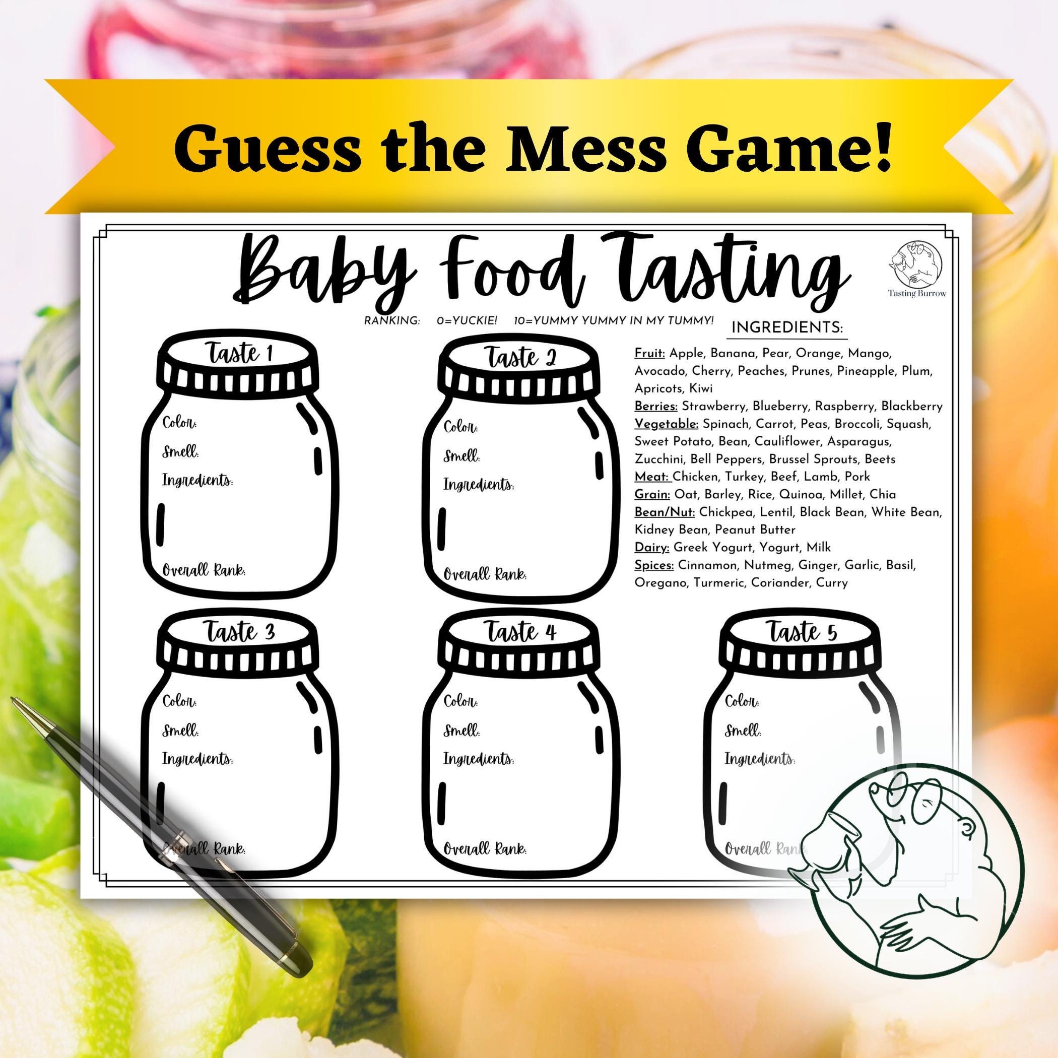 Guess the Mess Baby Food Shower Game, Sprinkle Shower Guessing Game ...