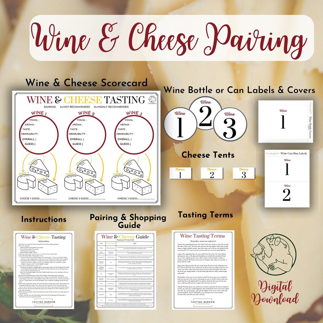Wine and Cheese Pairing Blind Tasting Wine and Cheese Party - Etsy
