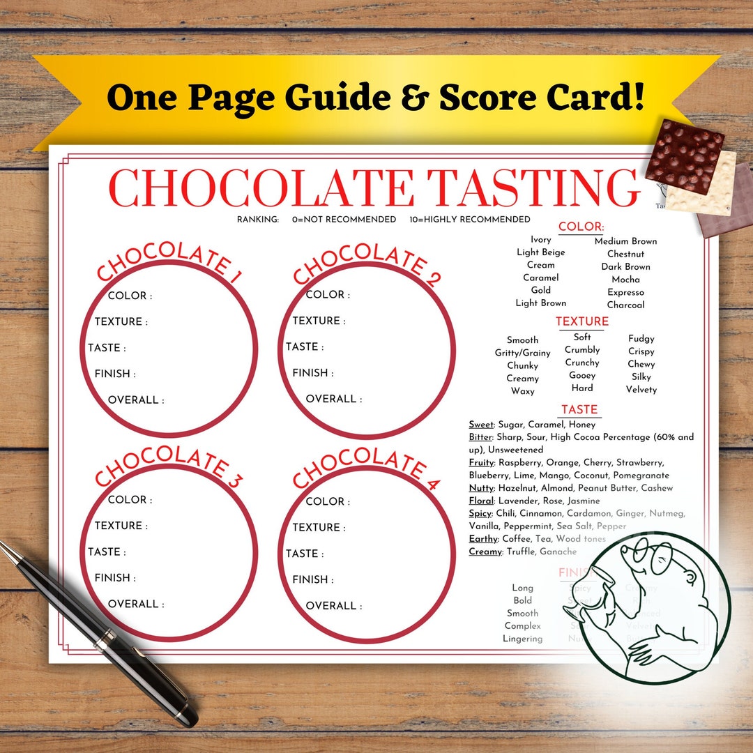 Chocolate Tasting Guide & Score Card, Chocolate Party Kit, Valentine ...