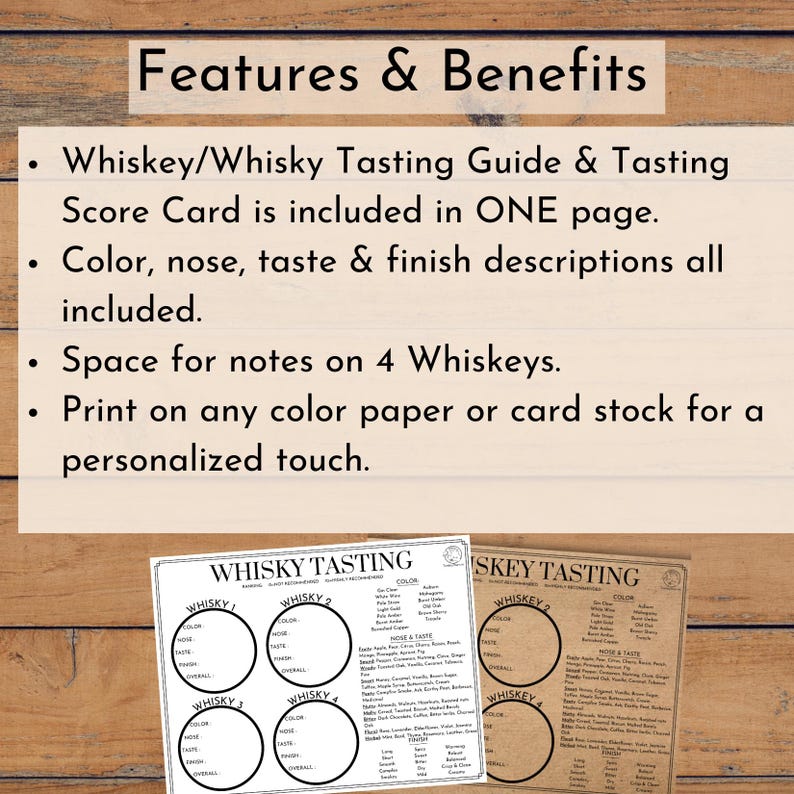 Whiskey Tasting Guide & Scorecard, Whiskey Tasting Scoresheet, Whiskey ...
